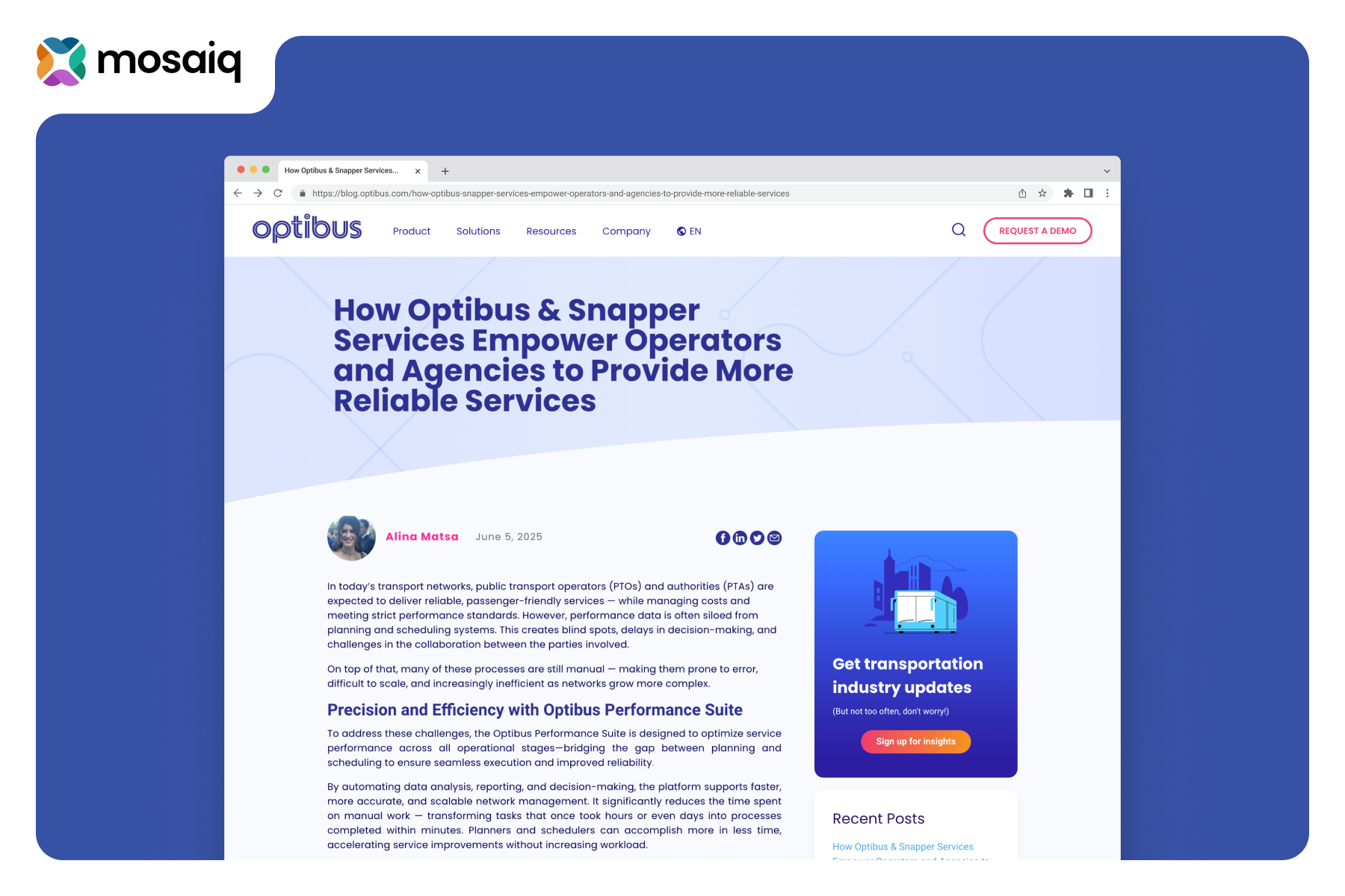 Mosaiq Blog | How Snapper Services and Optibus empower operators and authorities to provide more ...